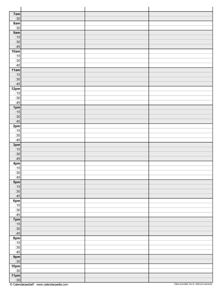 Printable 15 Minute Schedule Template Free Printable Templates